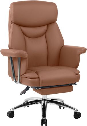 Clp B&uuml;rostuhl ergonomisch mit Fu&szlig;ablage Dahra, Schreibtischstuhl gepolstert Echtleder, Drehstuhl h&ouml;henverstellbar bis 135 kg belastbar, Farbe:braun