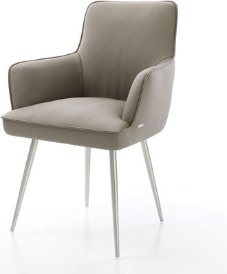 DELIFE Esszimmerstuhl Heira-Flex mit Armlehnen Echt-Leder Schlamm 4-Fuß konisch Edelstahl Taschenfederkern, Esszimmerstühle