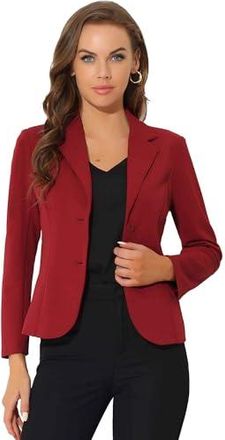 Allegra K Blazer Femme de Business &agrave; Col Revers Veste de Costume &agrave; Manches Longues Bourgogne XS