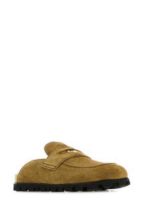 Miu Miu Womens Olive Green Suede Slippers Oliva Flat Shoes