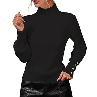 Generic Pull tricot&eacute; &agrave; col haut pour femme - Couleur unie - Classique - Confortable - D&eacute;contract&eacute; - Manches longues - Chaud - L&eacute;ger - Tendance - Pour lautomne