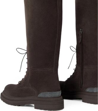 Brunello Cucinelli Monili-Embellished Calf Suede Boot - Brown