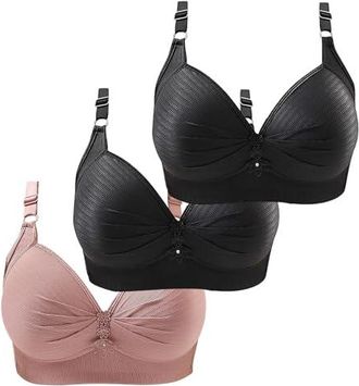 Generic HUIFUAO Lot de 3 Soutiens-Gorge sans Armatures avec Fermeture Avant pour Femme - Grande Taille - Soutien-Gorge à Boucle sans Fil, Z01 Noir 6, XXL