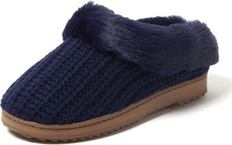 Dearfoams Womens Hannah Chenille Knit Clog Slippers, Peacoat Solid, 7-8