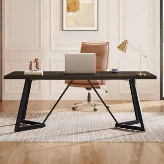 Tribesigns Grand Bureau rectangulaire pour Ordinateur Portable avec Structure en m&eacute;tal - 180 cm - pour Le Bureau &agrave; la Maison - Noir