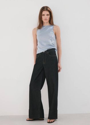 Mango Top maille paillettes bleu ciel - Femme - S - MANGO