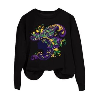 Generic Sweat-shirt &agrave; col rond &agrave; manches longues pour femme - Sans capuche - Haut d&eacute;contract&eacute; - Automne - Hiver 2026 - Imprim&eacute; tendance - Col rond - Sweat &agrave; c