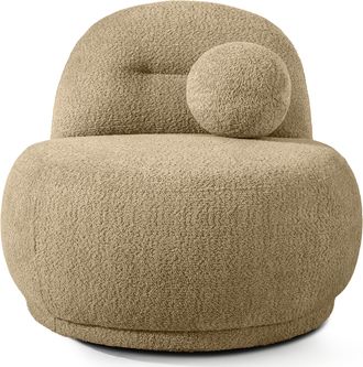Konsimo Sofa Malve Bequeme 3-Sitzer Couch in Boucl&eacute;-Stoff, Japandi-Stil 2 Dekokissen in Kugelform, Chenille-Stoff, Weiche Sitzfl&auml;che (Dunkelbeige, Sessel 83x7