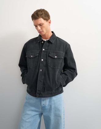 Topman veste western en jean coupe classique d&eacute;lav&eacute;e noir