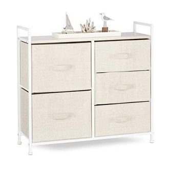 Relaxdays Meuble Rangement 5 tiroirs Tissu Commode étagère tiroir Tissu HxlxP: 77,5 x 83 x 29 cm, Beige