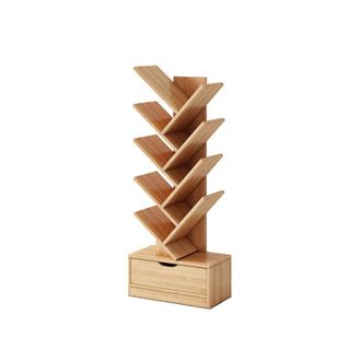 Generic Baumf&ouml;rmiges B&uuml;cherregal mit Schubladen, bodenstehendes B&uuml;cherregal mit 6-12 Ebenen, hohes und schmales B&uuml;cherregal aus Holz, for Wohnzimmer, Schlafzi