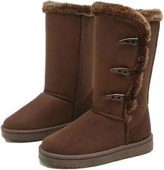 Generic JJDFW Bottes de neige dhiver mi-mollet en coton chaud mode couleur unie bouton dames marron longues bottes grande taille, marron, 41 1/3 EU