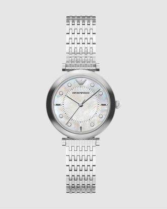 Emporio Armani Archelia montre trois aiguilles en acier inoxydable argent&eacute;