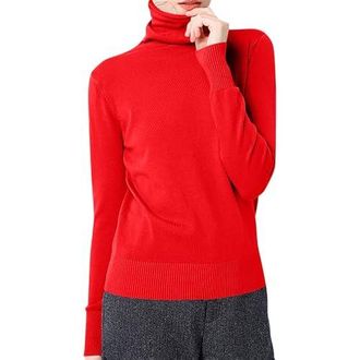 Generic Pull pour femme en tricot amincissant &agrave; manches longues tendance de couleur unie tunique hauts confortables &agrave; col roul&eacute; pull chaud d&eacute;contract&eacute; pour fe