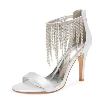 Generic Femme Talon Aiguille Chaussure Escarpin Sandale Ouvert Chic Mariée Eté Talon Mariage Soirée Chaussures 10.5Cm,Ivoire,42 EU