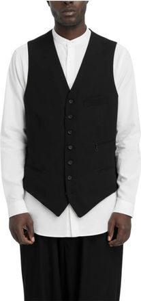 Yohji Yamamoto Homme, Costumes, Noir, Taille: XL Gilet 7 Boutons en Gabardine de Laine