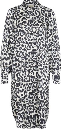 Kaffe Damen Womens Shirt Dress Printed Relaxed Fit Long Sleeves Knee Length Kleid, White/Black Leopard, 32