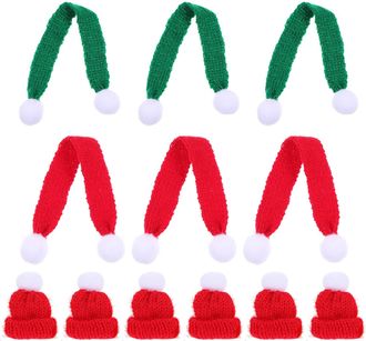 Valiclud 12 St&uuml;ck Handgestrickte Kleiner M&uuml;tzen und Kleine Strickschals aus Garn Flaschendeckel Dekor f&uuml;r Weihnachtsdeko Rot Gr&uuml;n Handgefertigter Weihnachtssch