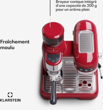 Klarstein Klarstein - Cafetiere avec Mousseur de Lait, Cafetières, Machines à Café et Machines à Expresso 20 Bar, Cafetière Electrique 1.4L,1550W, Moulin