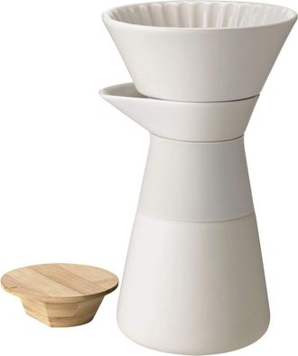 Stelton Coffee Filter jug, Stone, H 23.5cm/&Oslash; 14cm/0.6L/Silicone Handle, x-634-1, Sand/Bamboo lid