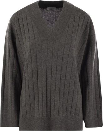 Brunello Cucinelli Femme, Pulls, Gris, Taille: 38 FR Cashmere Tricots