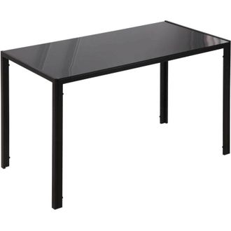 HOMCOM Table &agrave; manger pour 4 personnes, table de cuisine avec plateau en verre tremp&eacute; et pieds en m&eacute;tal, 120x60x75cm, noir-Noir