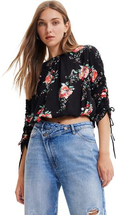 Desigual Womens Blouse Long Sleeve T-Shirt, Black, S