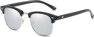 Generic Lunettes de soleil polarisées classiques demi-monture pour hommes et femmes rétro rivets petits lunettes de soleil pour homme noir nuances anti-reflet