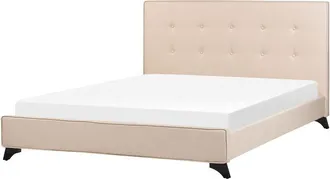 Beliani Beliani - Lit Double en Tissu Beige 160 x 200 cm El&eacute;gant pour Chambre Moderne ou Classique avec Haute T&ecirc;te de Lit Capitonn&eacute;e Tendance Glamour
