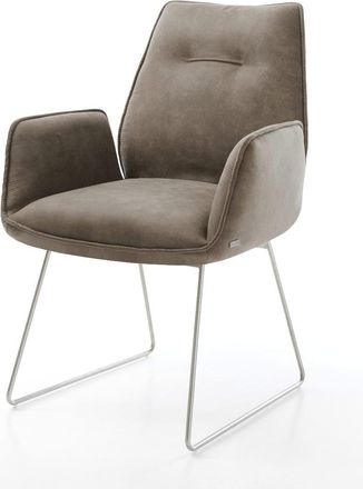 DELIFE Esszimmerstuhl Zoa-Flex Mikrofaser Taupe Vintage Kufengestell Edelstahl Taschenfederkern, Esszimmerstühle