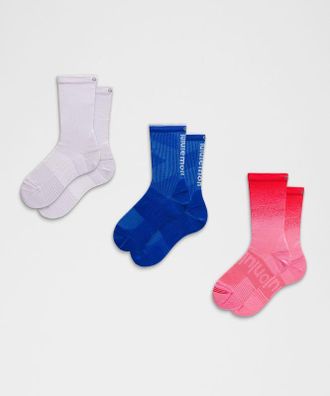 lululemon Power Stride Crew-Socken im 3er-Pack - Gr&ouml;&szlig;e L in Lululemon Red/Sheer Violet/Riverside