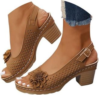 Generic Sandales compens&eacute;es &agrave; bout ouvert et bride arri&egrave;re pour femme avec noeud lat&eacute;ral, style d&eacute;contract&eacute;, talon mi-bas, toile avec noeud papillon, Tc Brown