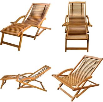 vidaXL Vidaxl - Liegestuhl mit Fußteil Massivholz Akazie - Holz Liege - Gartenstuhl - Sonnenliege - Akasie Möbel - Outdoor Sitzgelegenheit - Home & Living