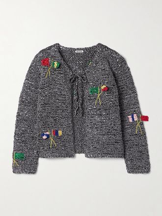 Bode Cardigan En Satin Crocheté Promenade - Gris