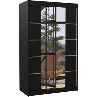 Les Tendances Les Tendances - Petite armoire design de chambre &agrave; coucher 2 portes coulissantes noir et miroir Kinzo 120cm