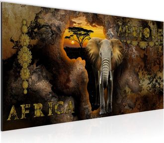 Runa Art Wandbild Afrika Karte 1 Teilig 100 x 40 cm Modern Bild auf Vlies Leinwand Abstrakt Elefant Wohnzimmer Schlafzimmer Braun 022612b