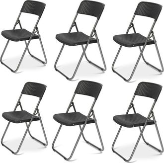 Sekey Rattan Gartenstuhl Klappbar, Campingstuhl Faltbar 200KG, Klappstuhl Gartenstühle Set Wasserdicht, Schwarz, 6 Stück