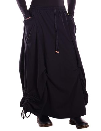 vishes Alternative Bekleidung - Damen Maxi-Rock Baumwolle asymmetrisch Langer Warmer Rock im Lagenlook mit Taschen schwarz 36-44