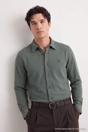 Trendyol MAN Herren Khaki Einfarbig Lang Regular Fit Hemden