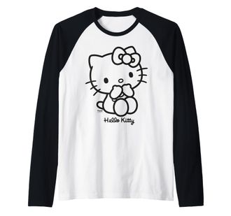 Hello Kitty Outline XOXO-Figur in niedlicher, s&uuml;&szlig;er Bogen, Retro-Pose Raglan