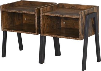 HOMCOM Homcom - Tables de chevet style industriel - lot de 2 tables de nuit - meubles empilables - panneaux particules aspect vieux bois métal noir
