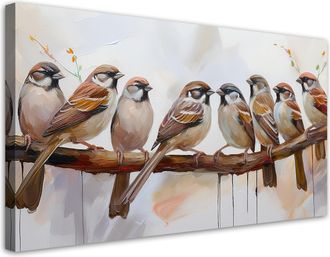 Feeby Leinwandbild - Bilder Wohnzimmer - Vögel auf Ast Braun - 80x40 1tlg - Deko Schlafzimmer - Wanddekoration - Aesthetic - Groß Moderne Bild - Foto auf Le