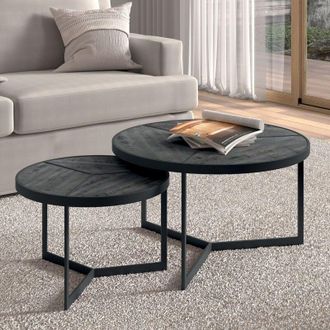 M&S Collection M&s - Lot de 2 tables basses rondes 70 et 50 cm en bois exotique noir