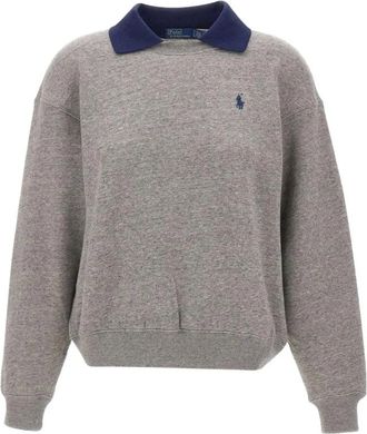 Ralph Lauren Femme, Sweatshirts et sweats &agrave; capuche, Gris, Taille: 38 FR SweaT-shirt &agrave; col polo en molleton