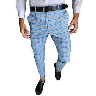 Generic Pantalon &agrave; carreaux pour homme, skinny - Pantalon de costume pour homme - Coupe ajust&eacute;e - Pantalon d&eacute;t&eacute; respirant - Pantalon de loisirs tendance - Con