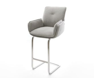 DELIFE Barstuhl Nela-Flex Strukturstoff Soft Grau Freischwinger Flach Edelstahl Silberfarben, Barst&uuml;hle