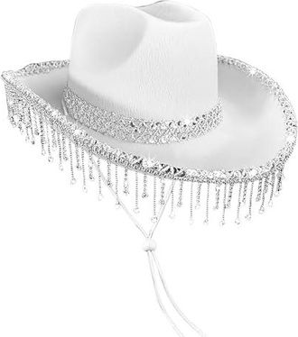 Generico Cowboyhut | Westernhut f&uuml;r Maskerade | Trendiger schimmernder Cowgirl-Kopfschmuck, Strass-Quasten-Kopfschmuck f&uuml;r Musikfestival-Party