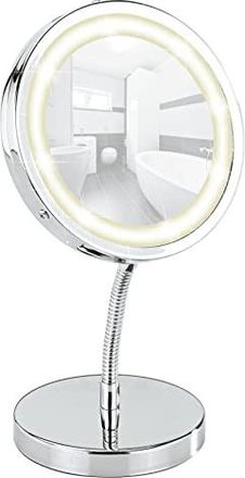 WENKO LED Kosmetikspiegel Brolo - Standspiegel, Spiegelfl&auml;che &oslash; 11 cm, Stahl, 15 x 16.5 x 13 cm, Silber