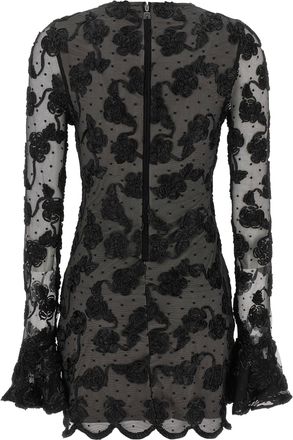 Rotate 3D Floral Mesh Dress - Black