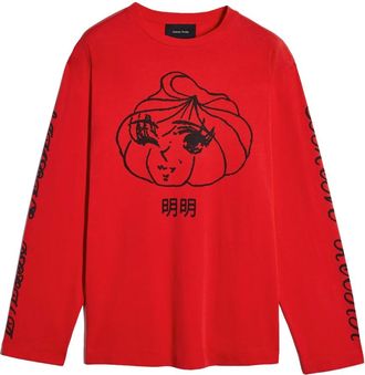 Simone Rocha Femme, Tops, Rouge, Taille: 38 FR Dim Sum Logo T-shirt &agrave; manches longues